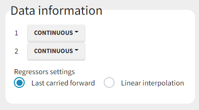 Specifying observation types and regressor settings