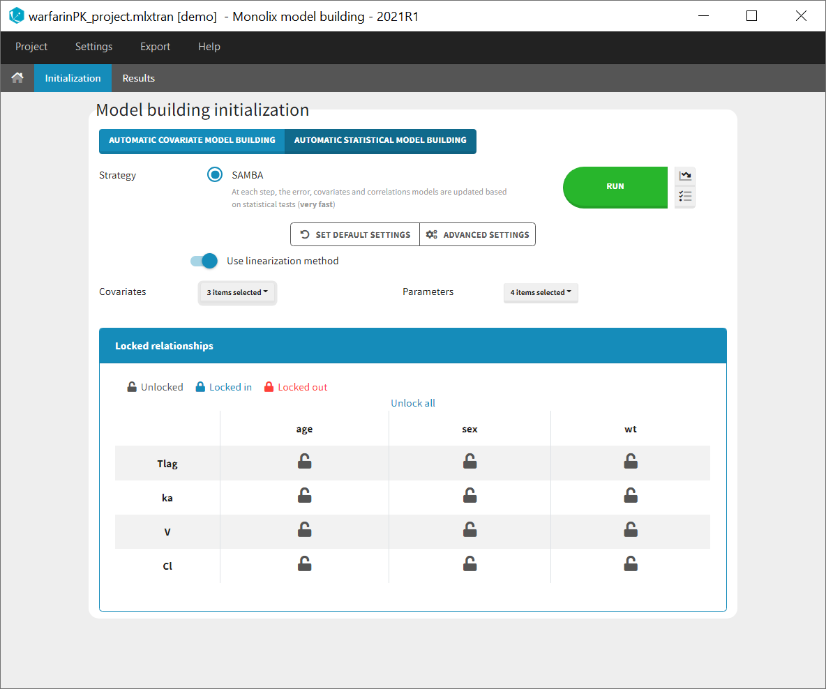 Statistical model building with SAMBA